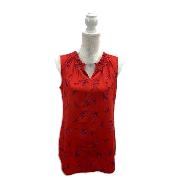 CAbi | Tops | Cabi 5222 Red Sprig Floral Tank Ruffle Neck Blouse | Poshmark